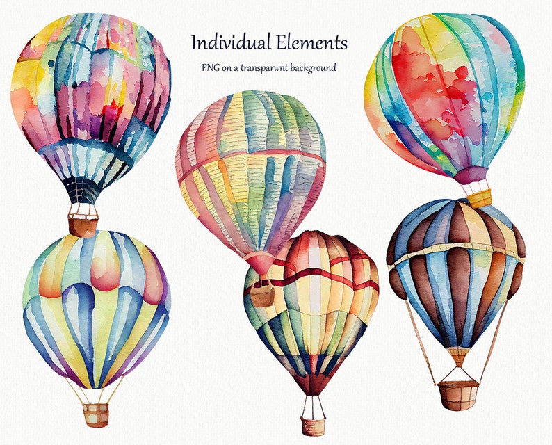 Watercolor Hot Air Balloons Clipart. Vintage Air Balloons Watercolor ...