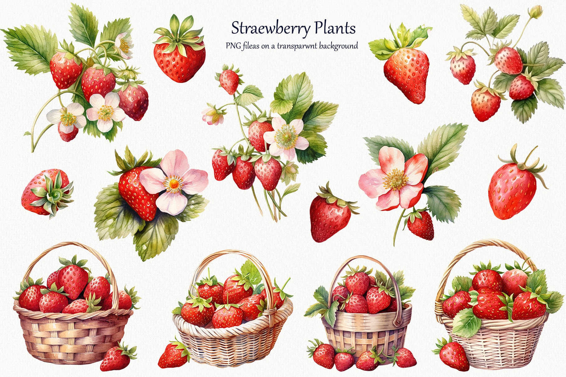 Strawberry Watercolor Clipart. Strawberry Summer Clipart. Strawberry ...