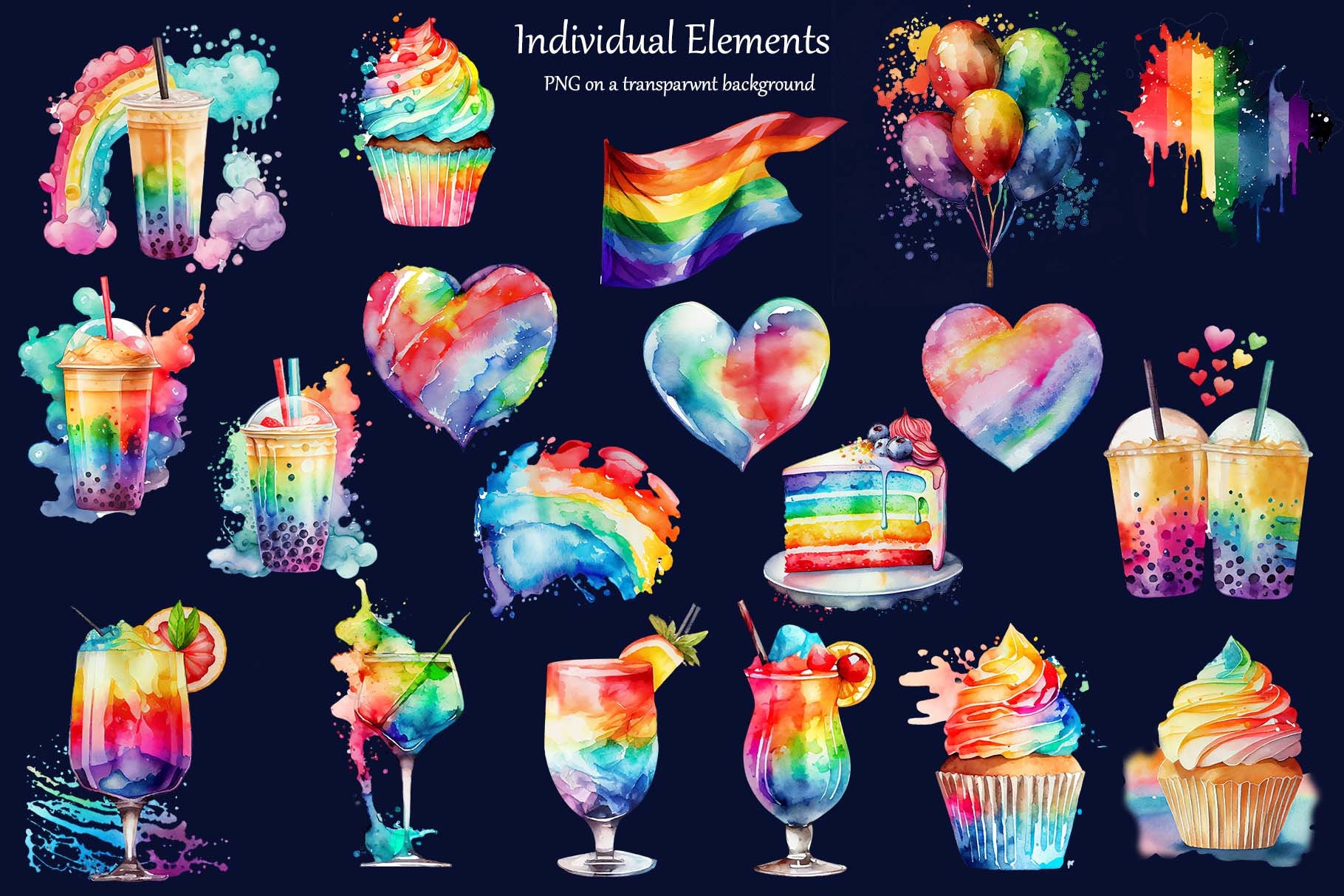 Rainbow Watercolor Clipart. Watercolor Pride Clipart. Watercolor ...