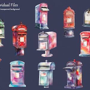 Mailbox Watercolor Clipart. Vintage Mail Clipart. British Postbox ...
