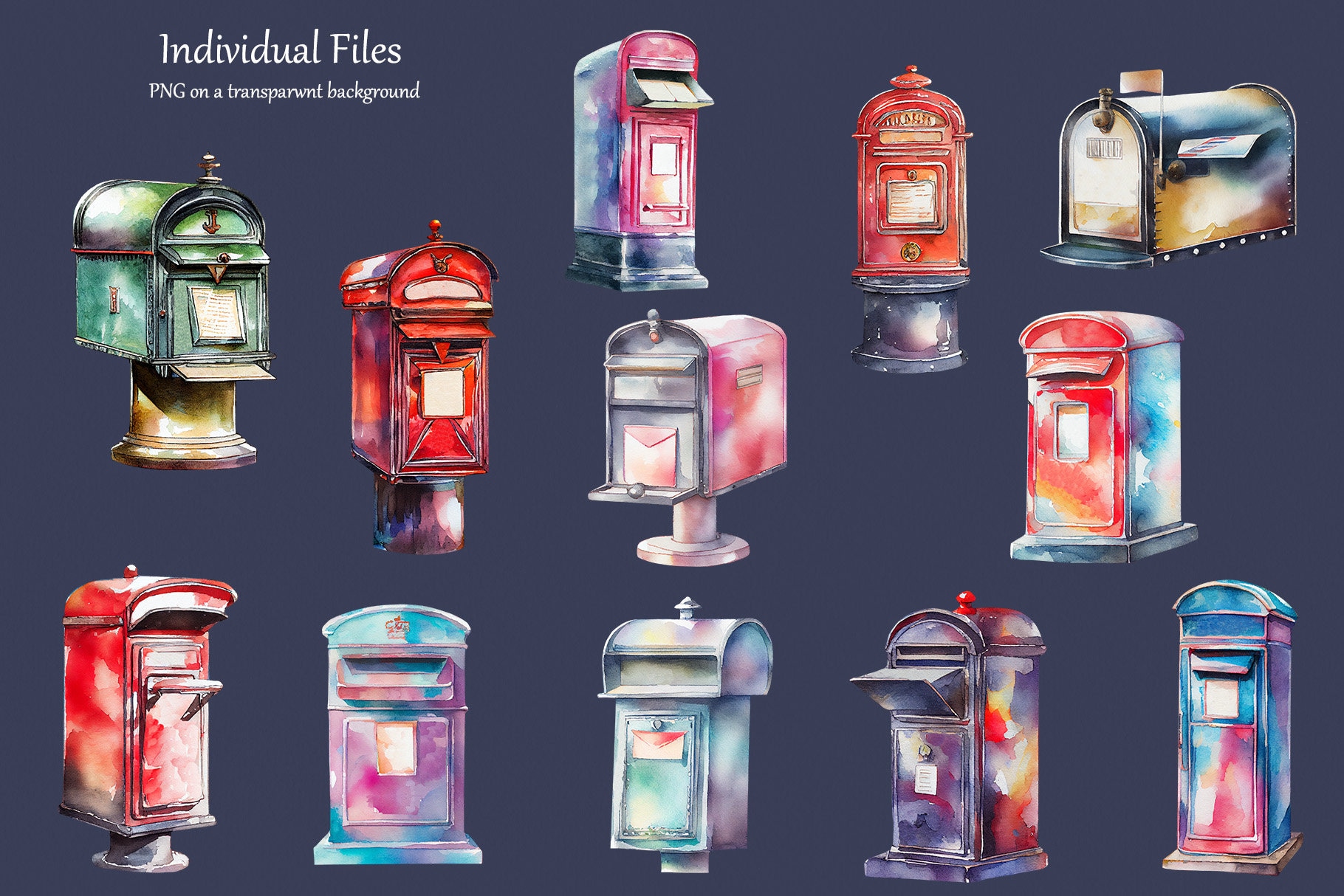 Mailbox Watercolor Clipart. Vintage Mail Clipart. British Postbox ...