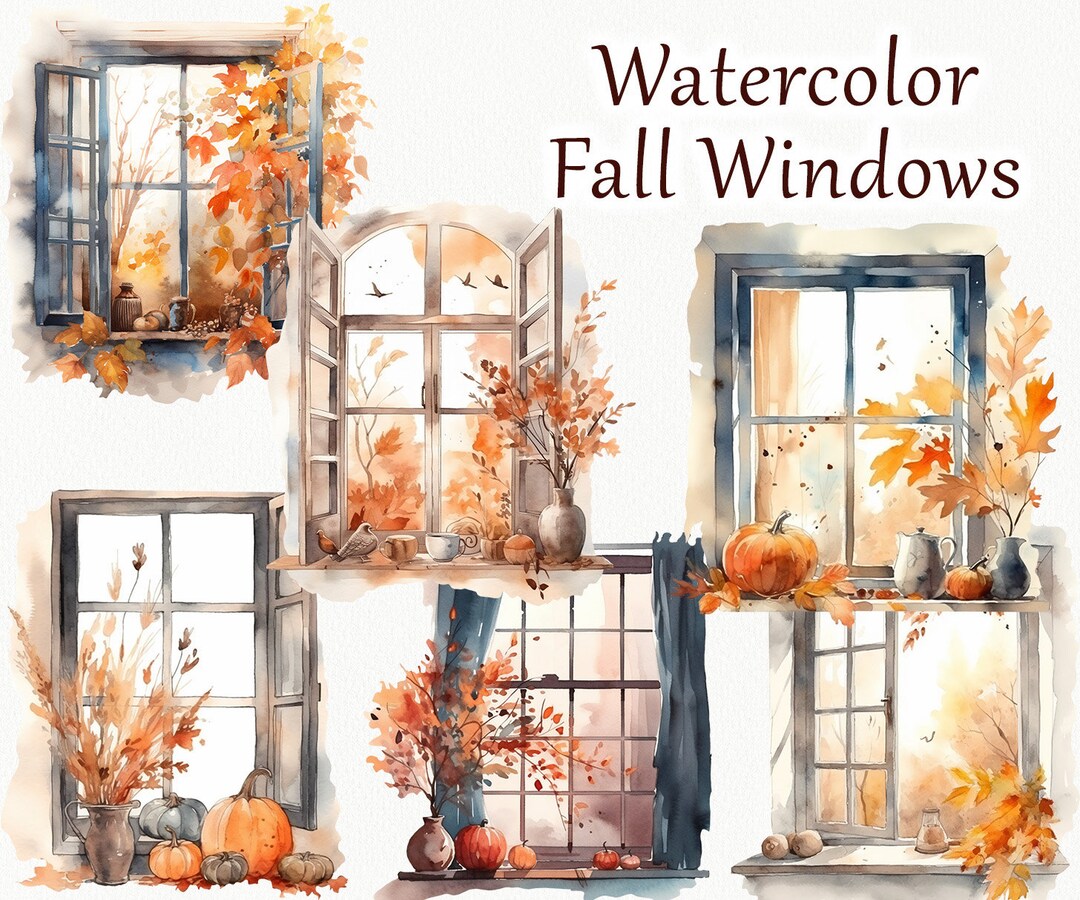 Autumn Windows Clipart. Watercolor Fall Windows Illustration. Fall ...