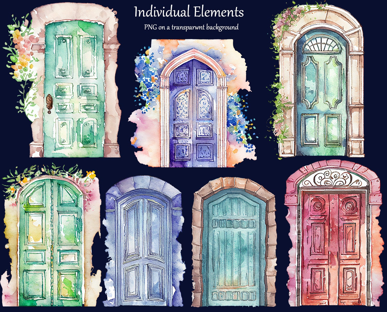 Doors Watercolor Clipart. Watercolor Vintage Door Illustration ...