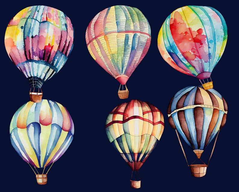 Watercolor Hot Air Balloons Clipart. Vintage Air Balloons Watercolor ...