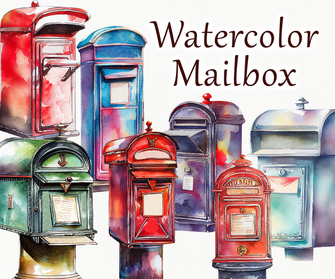 Mailbox Watercolor Clipart. Vintage Mail Clipart. British Postbox ...