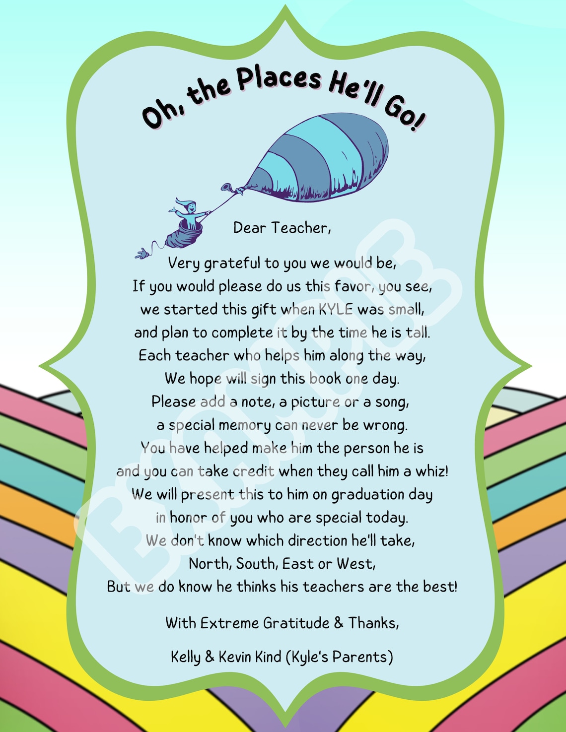 Oh the Places You'll Go Memory Book: Teacher Letter Instructions ...