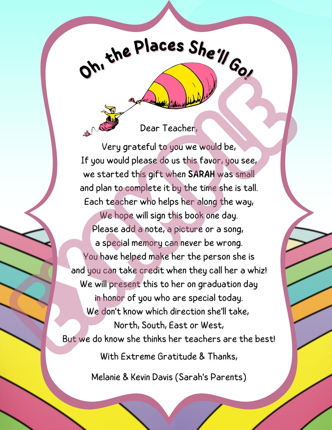 Oh the Places You'll Go Memory Book: Teacher Letter Instructions ...
