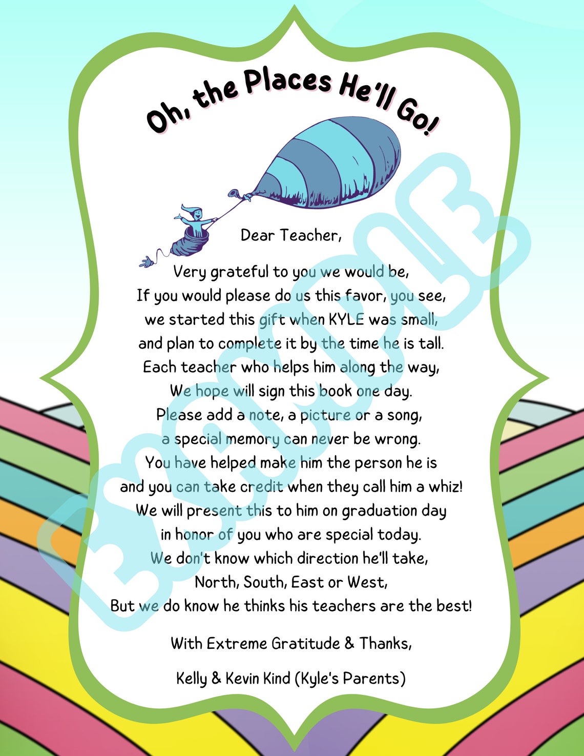Oh the Places You'll Go Memory Book: Teacher Letter Instructions ...