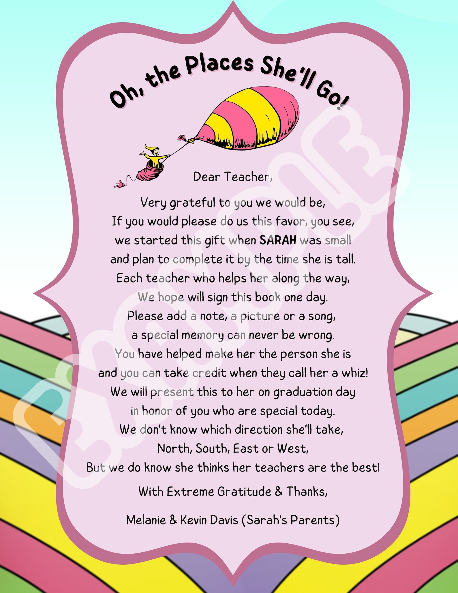 Oh the Places You'll Go Memory Book: Teacher Letter Instructions ...