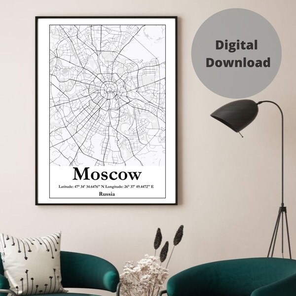 Printable Map of Moscow - Etsy