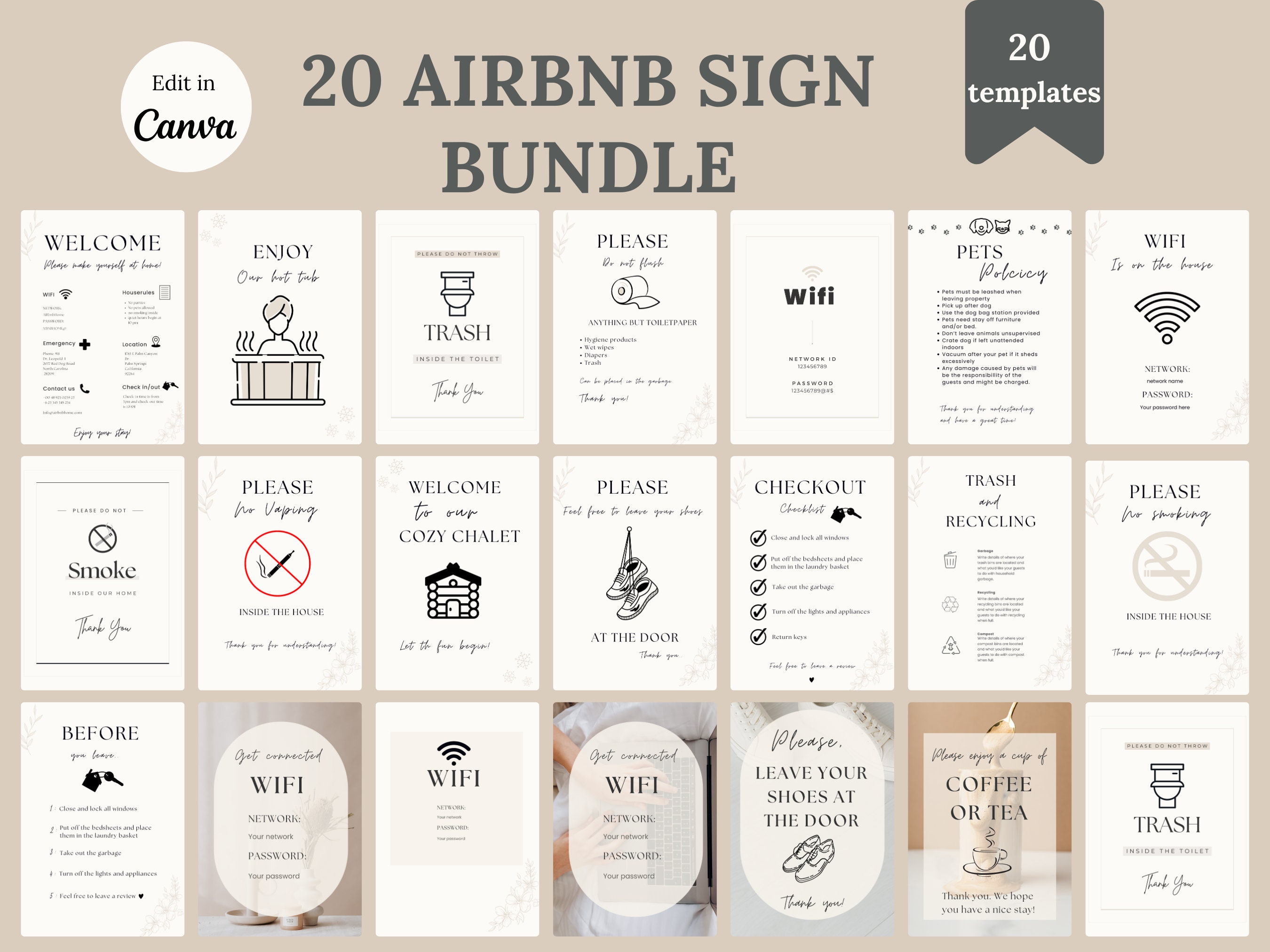 Airbnb Sign Bundle | Editable Template | Airbnb Welcome Signs | VRBO ...