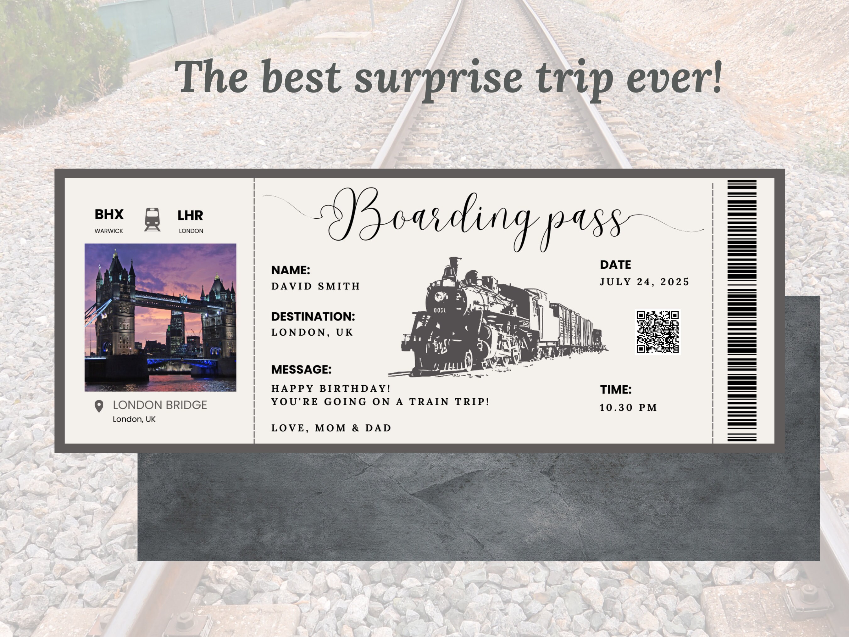 Train Ticket Template, Editable Boarding Pass, Train Trip Gift ...