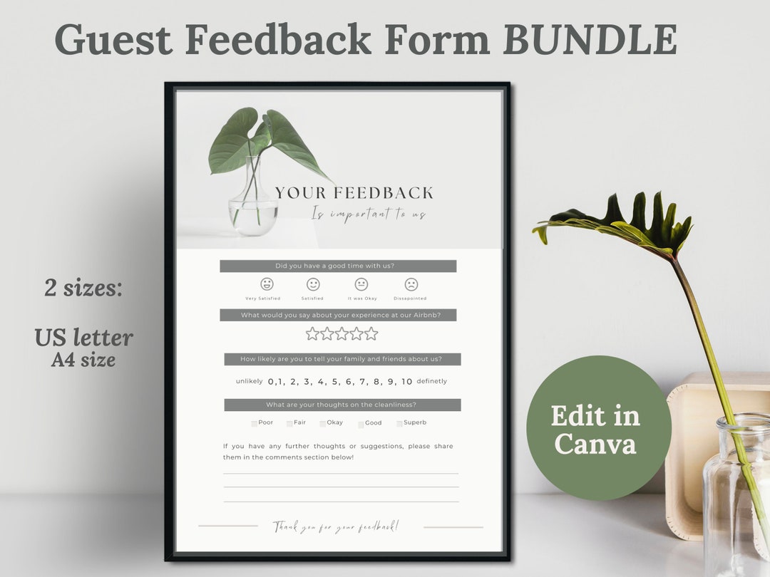 Guest Feedback Form Template for Airbnb, Guest Comment Form, Feedback ...