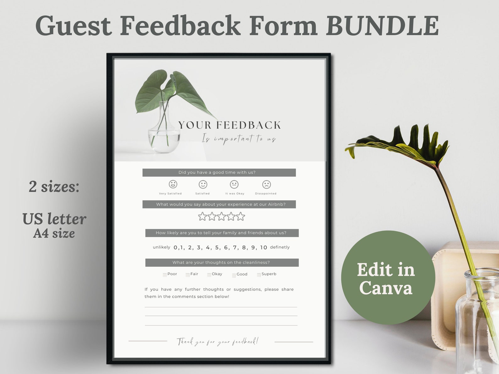 Guest Feedback Form Template for Airbnb, Guest Comment Form, Feedback ...