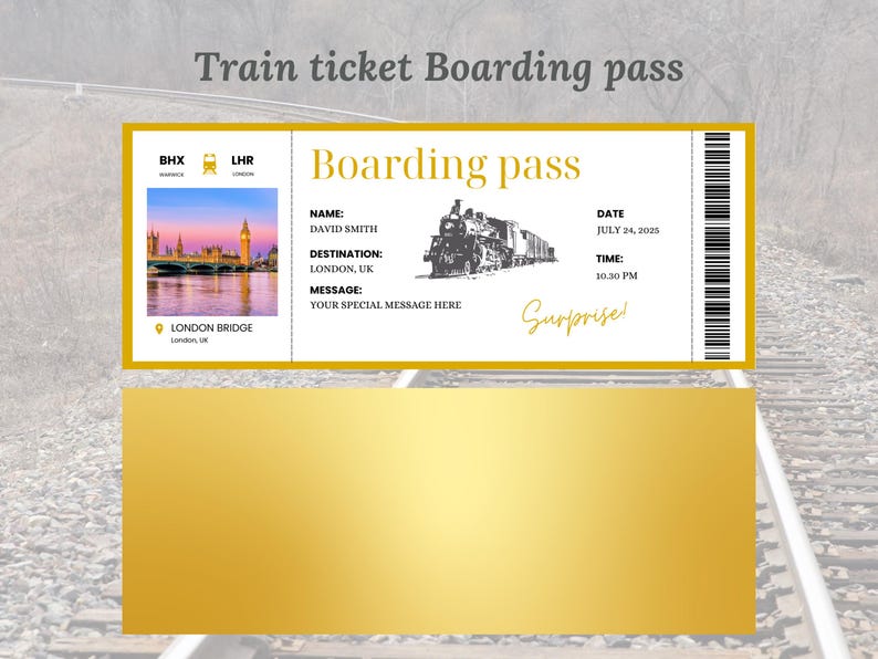 Train Boarding Pass, Train Ticket Template, Editable Train Trip Gift ...