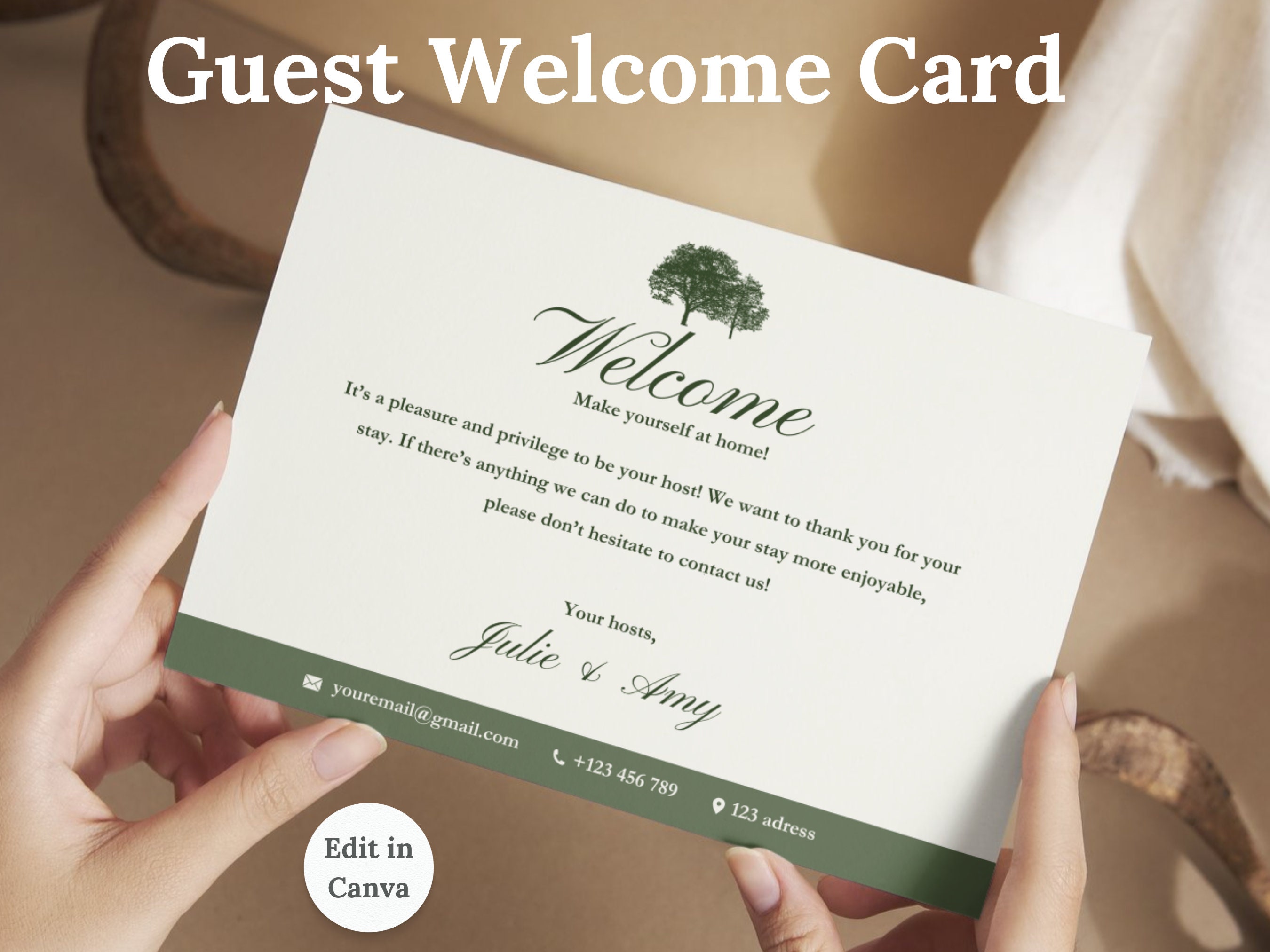 Welcome Card Canva Template for Airbnb, Thank You for Staying Card for ...