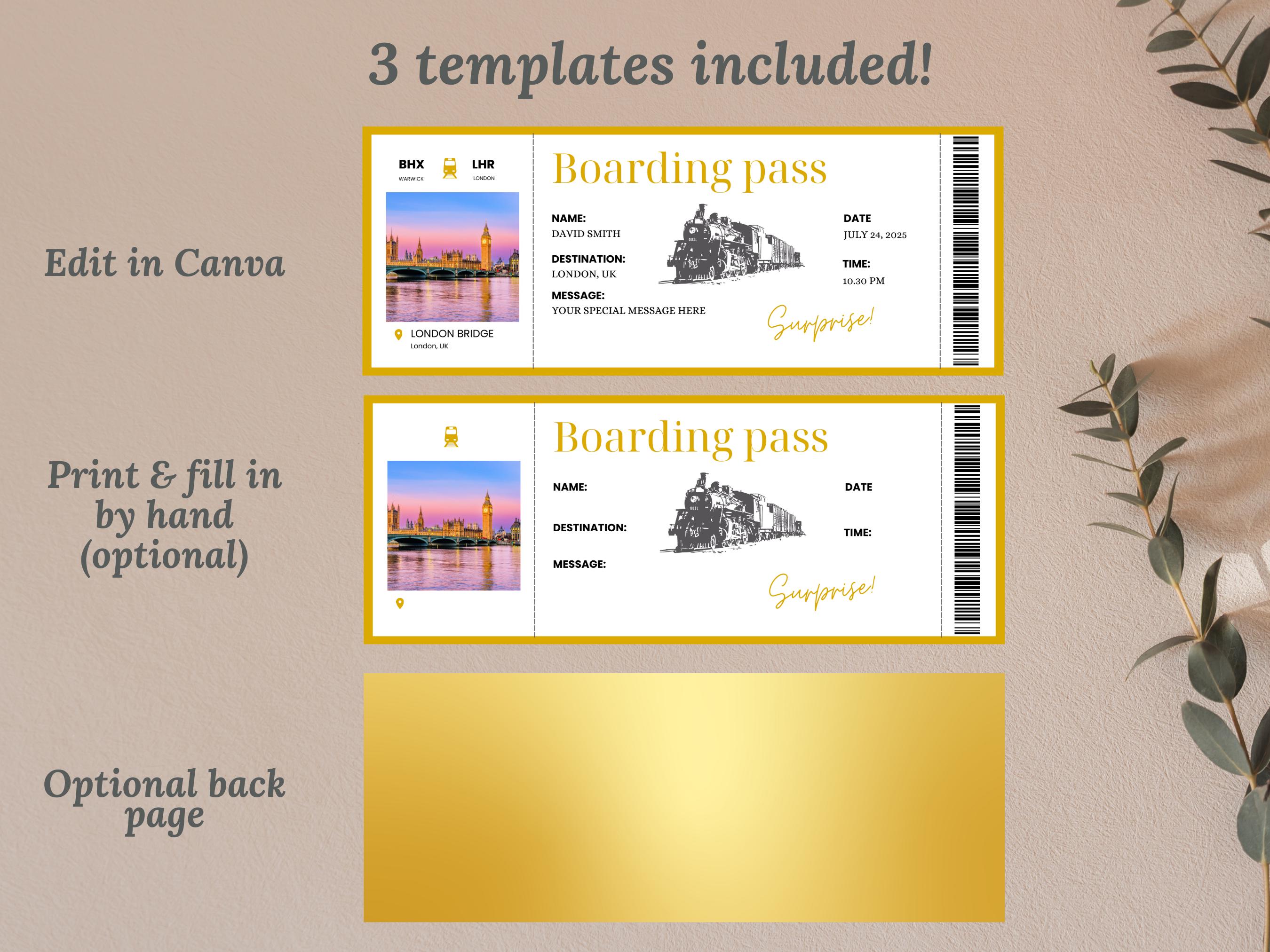 Train Boarding Pass, Train Ticket Template, Editable Train Trip Gift ...