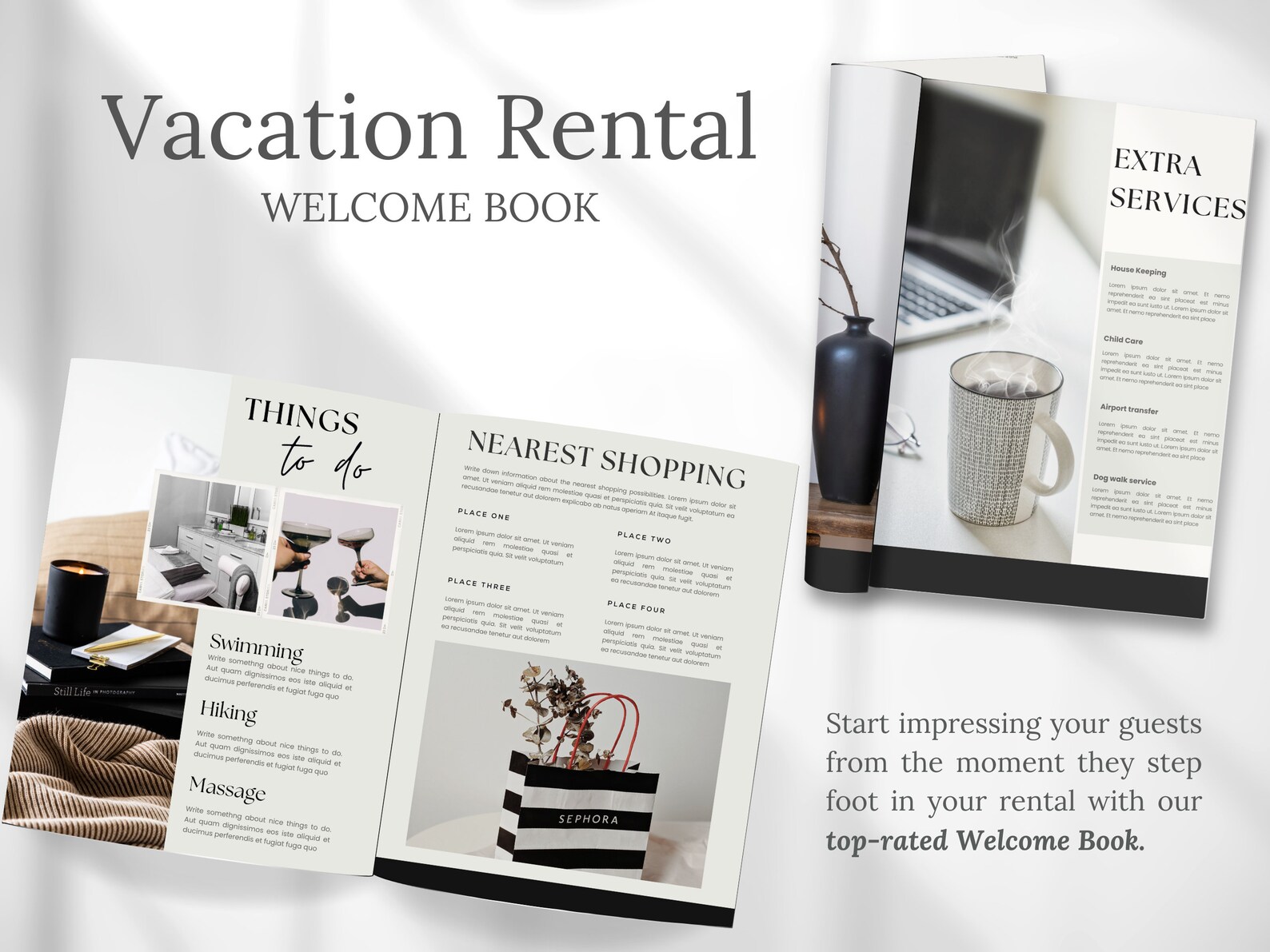 Minimalist Welcome Book, Black and White Guidebook, House Manual ...