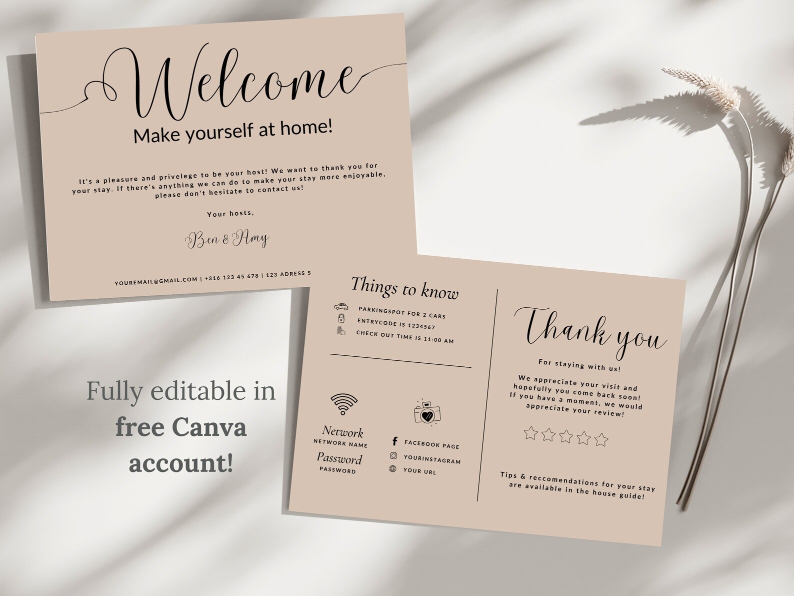 Welcome Card for Airbnb Short Term Rental Homes, Thank You for Staying ...