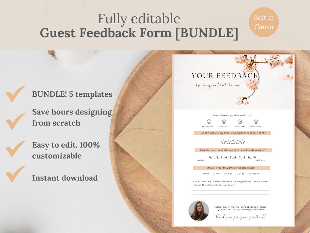 Editable Feedback Form Bundle, Airbnb Host, VRBO, Canva Template, Hotel ...