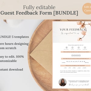 Editable Feedback Form Bundle, Airbnb Host, VRBO, Canva Template, Hotel ...
