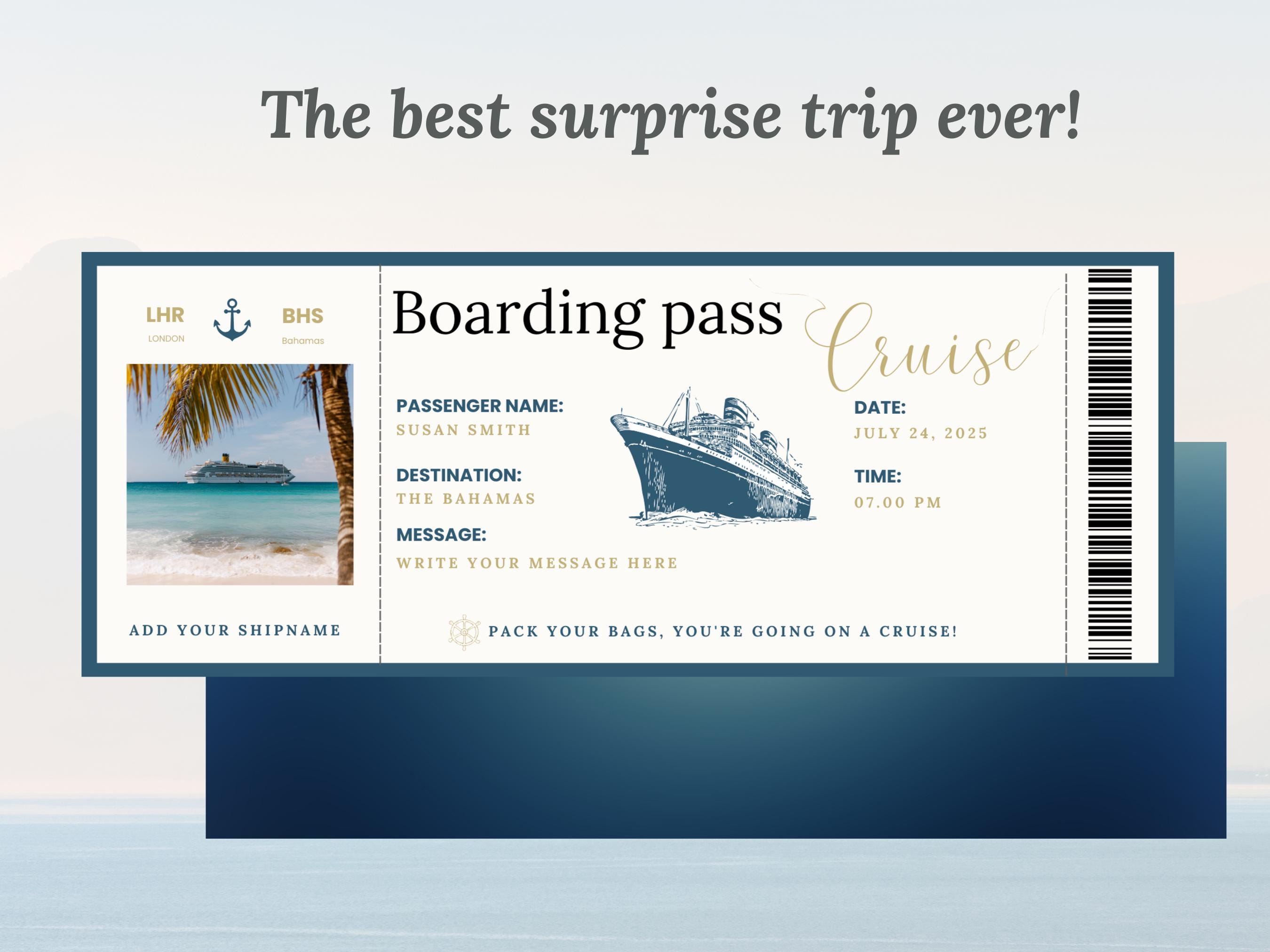 Cruise Boarding Pass Template, Editable Boarding Pass, Cruise Trip Gift ...
