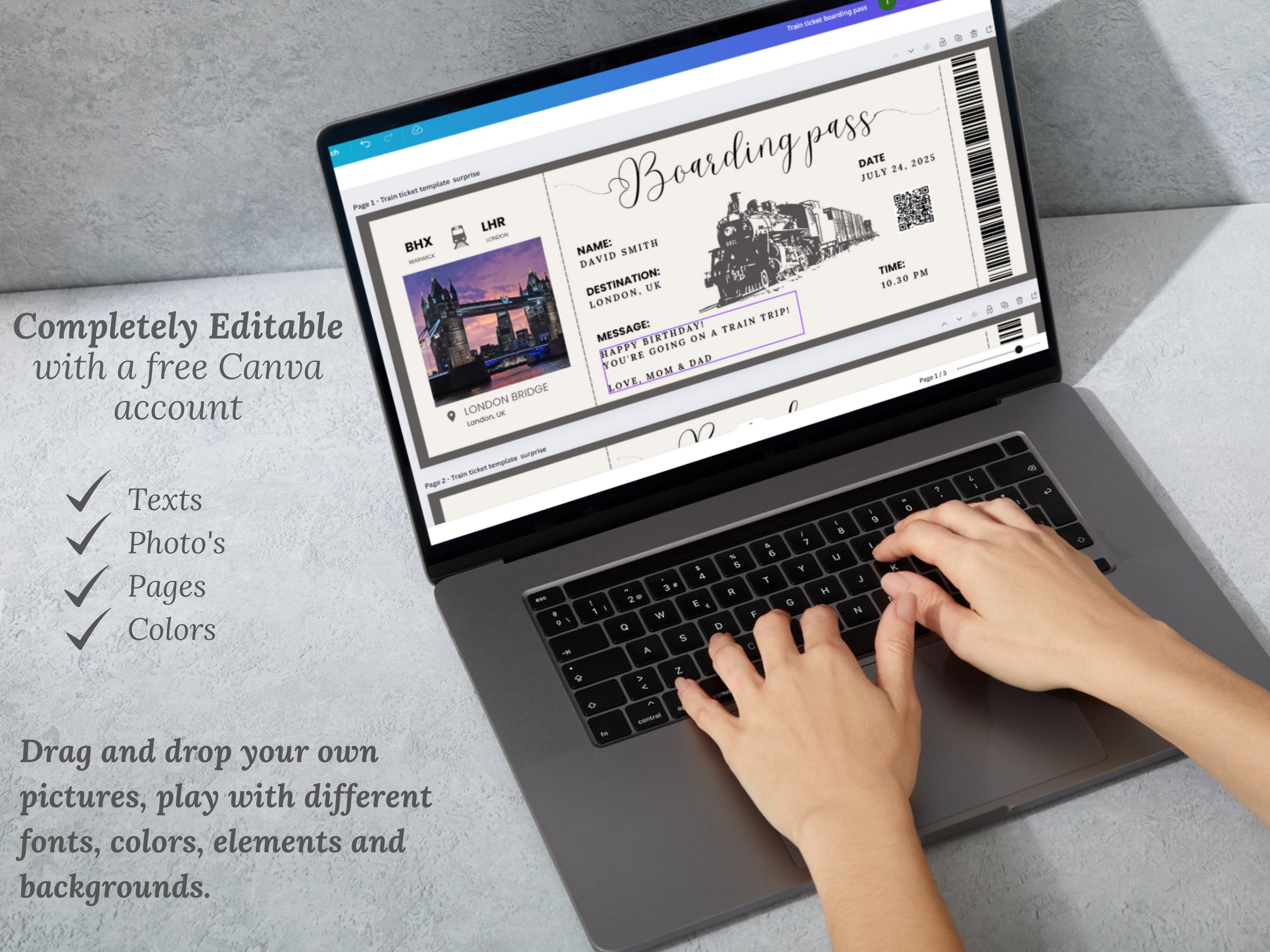 Train Ticket Template, Editable Boarding Pass, Train Trip Gift ...