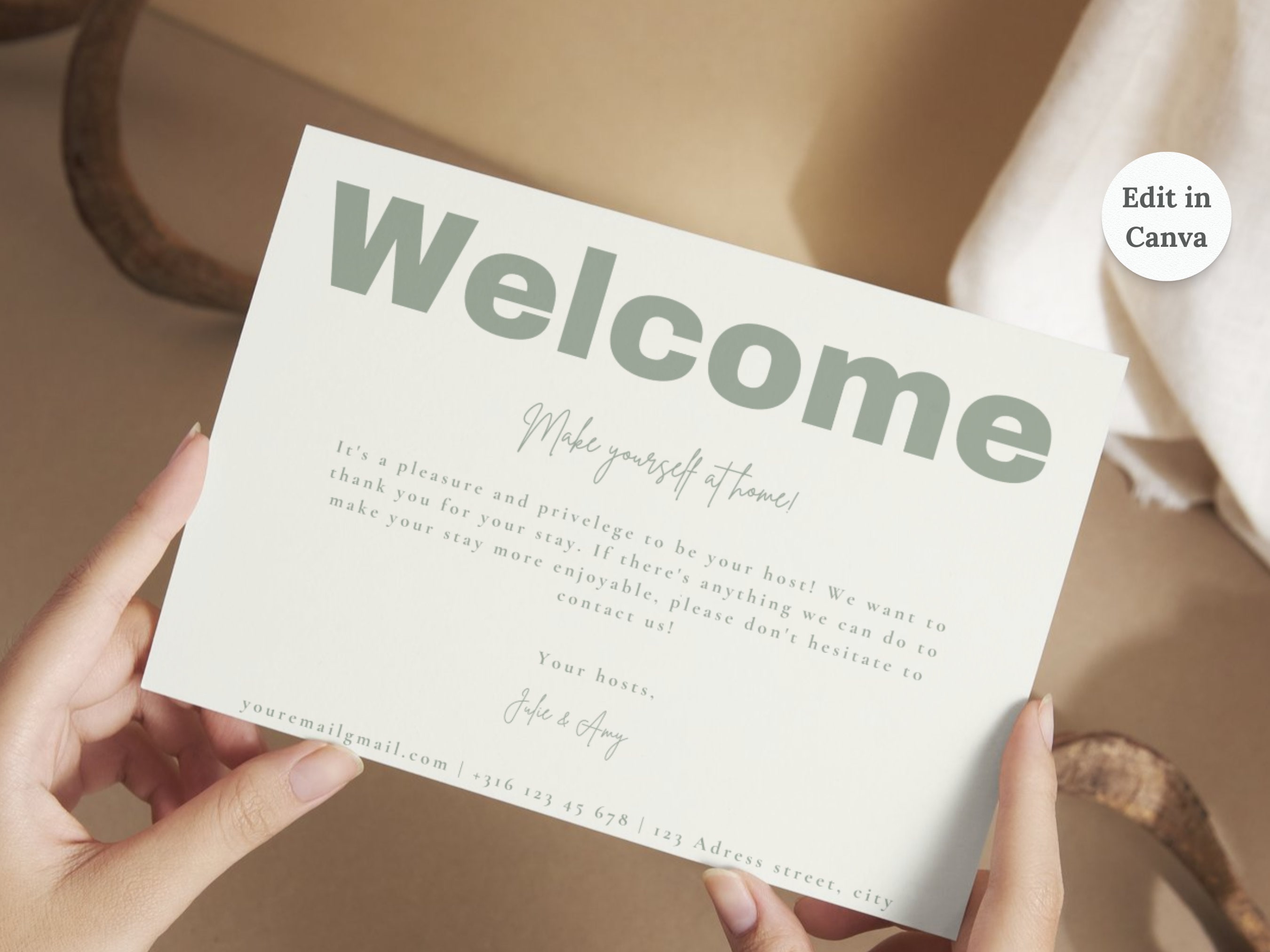 Welcome Card Template for Airbnb, Thank You for Staying Card for Guest ...
