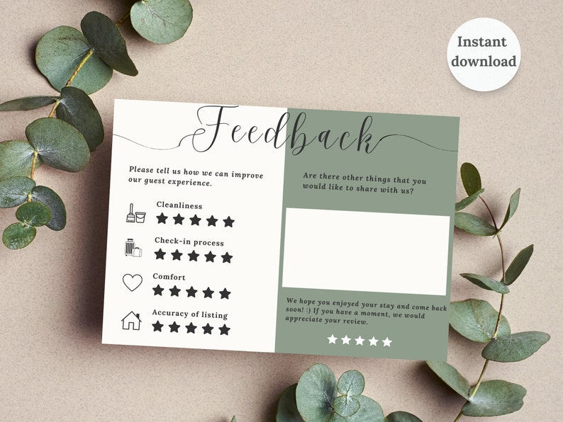 Feedback Card Template for Airbnb, Guest Comment Card, Feedback Form ...