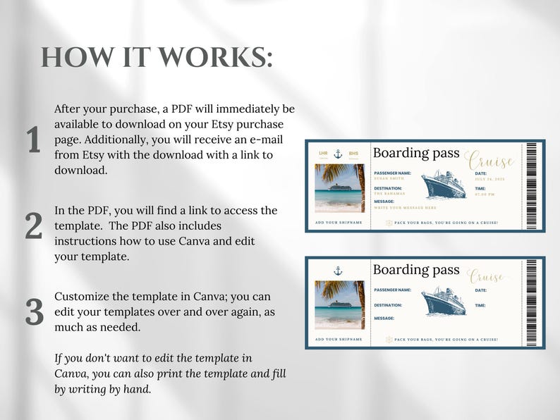 Cruise Boarding Pass Template, Editable Boarding Pass, Cruise Trip Gift ...