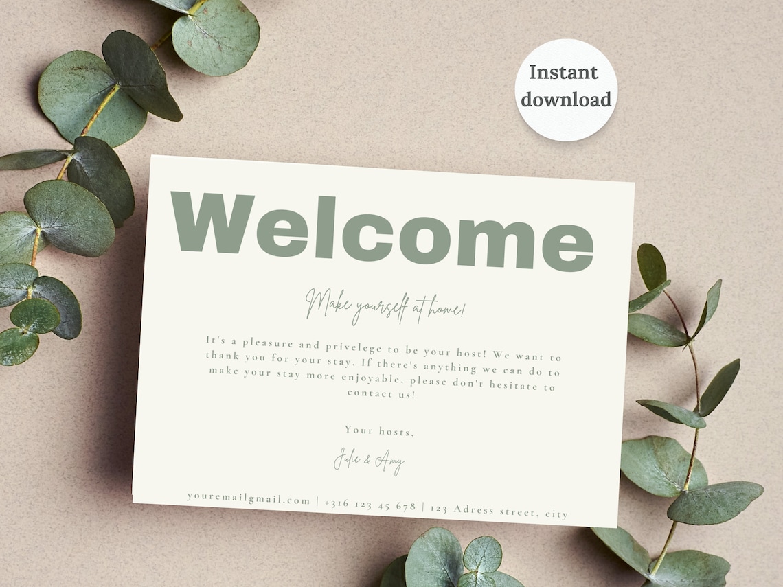 Welcome Card Template for Airbnb, Thank You for Staying Card for Guest ...
