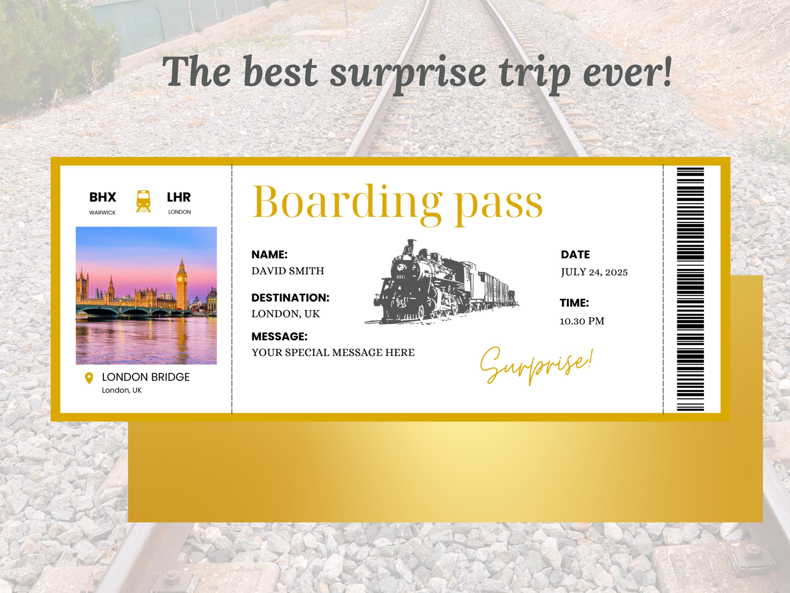Train Boarding Pass, Train Ticket Template, Editable Train Trip Gift ...