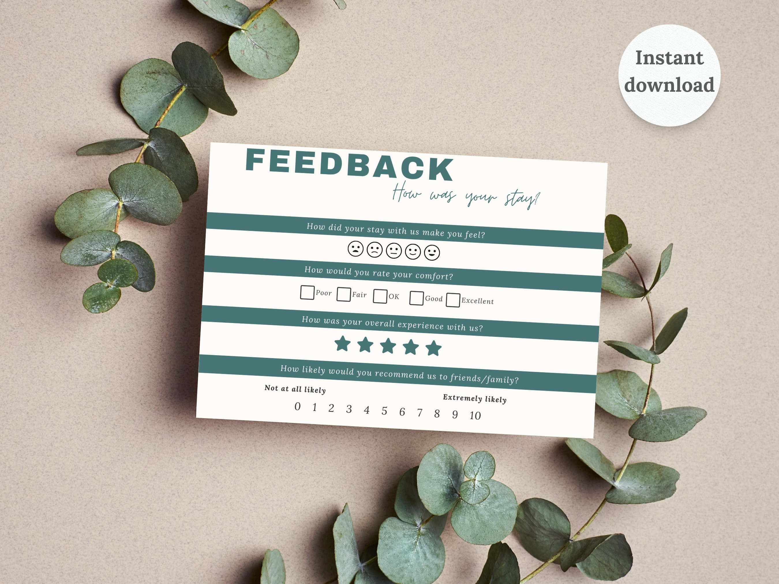 Airbnb Comment Card, Feedback Form Guest, Airbnb Feedback Card ...