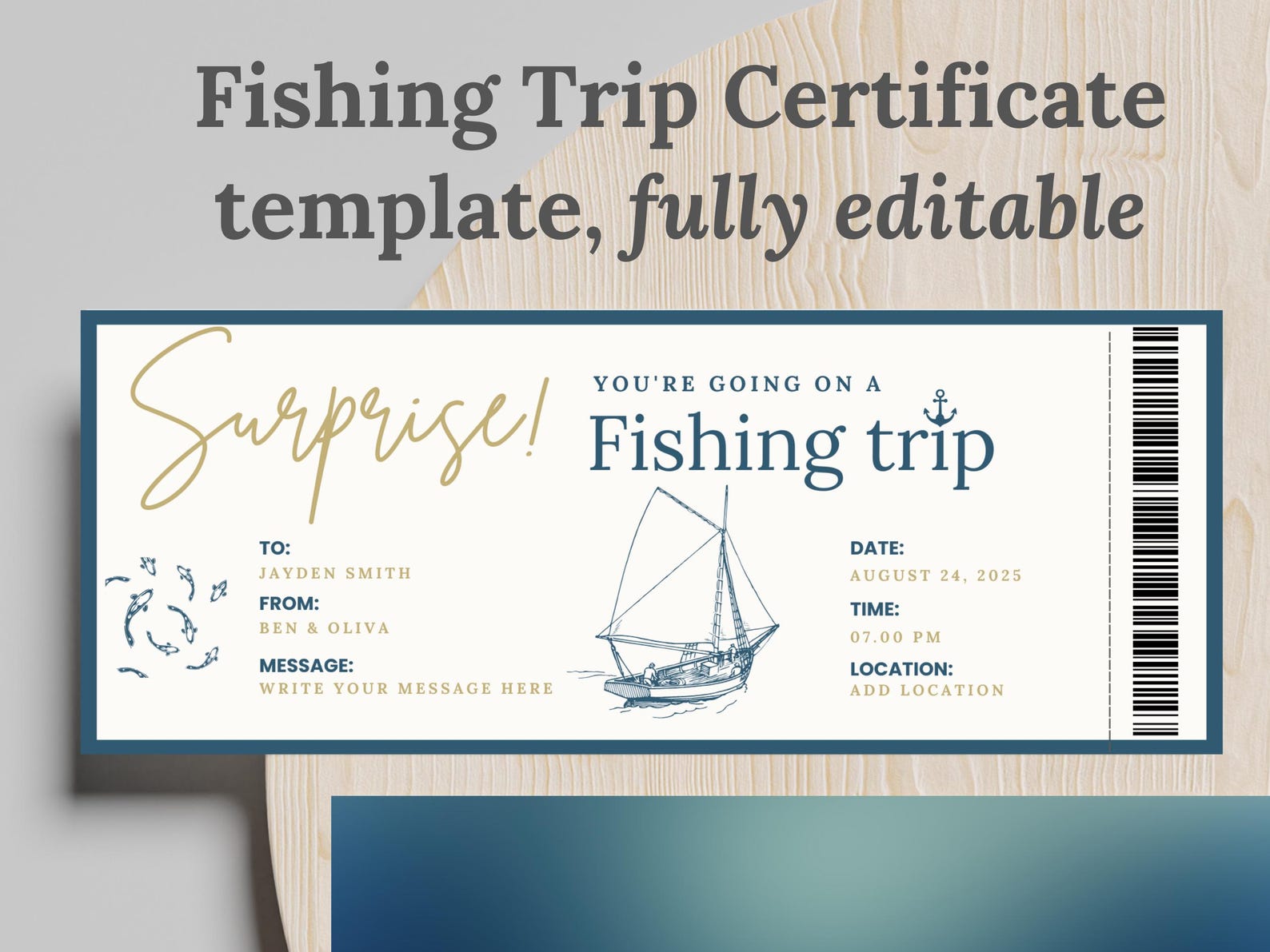 Fishing Trip Template, Fishing Voucher, Editable Boarding Pass, Fishing ...
