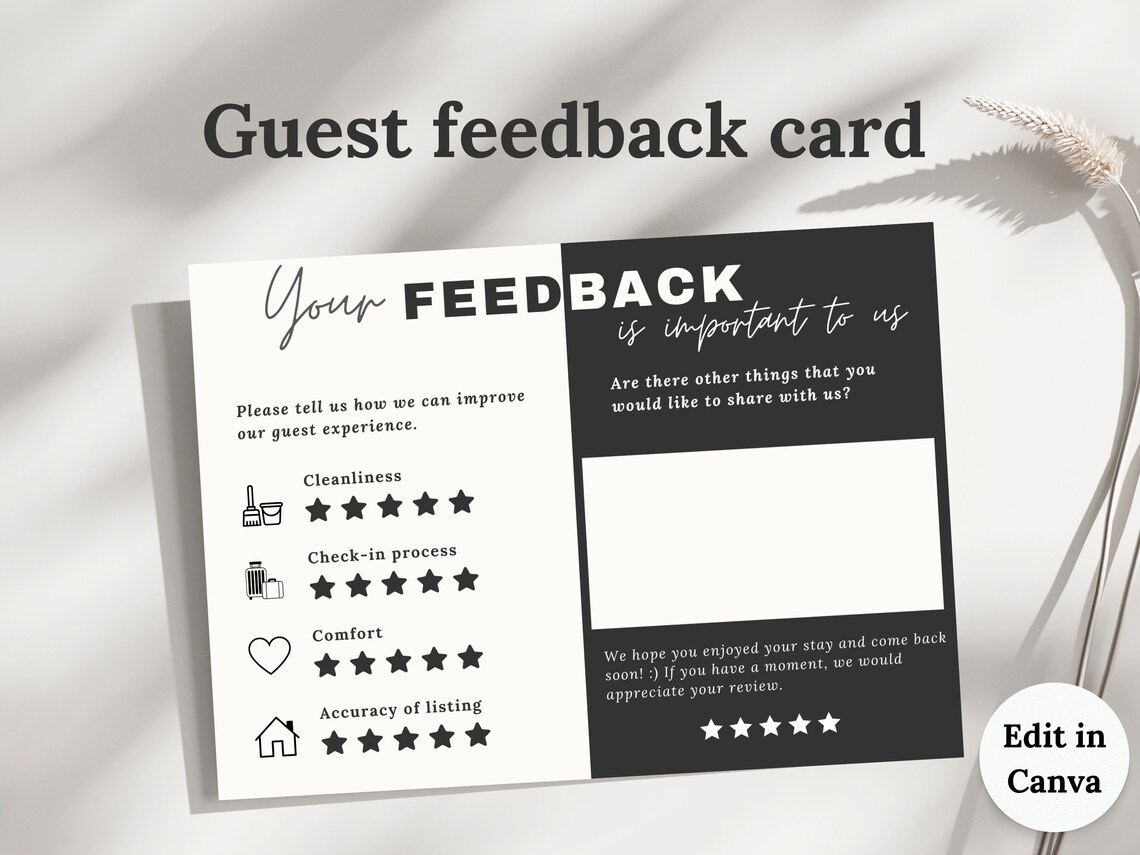 Airbnb Comment Card, Feedback Form Guest, Airbnb Feedback Card ...