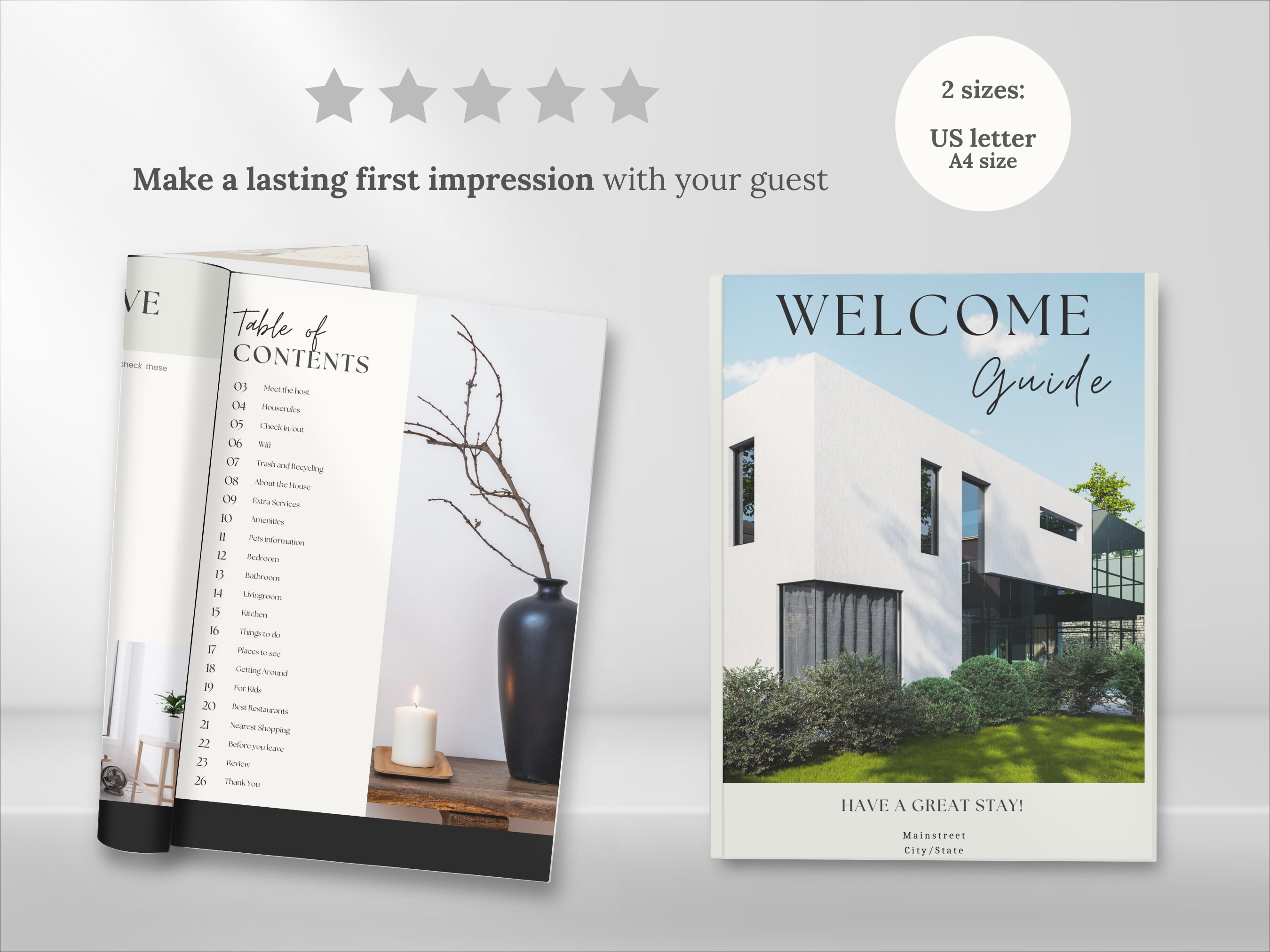 Minimalist Welcome Book, Black and White Guidebook, House Manual ...