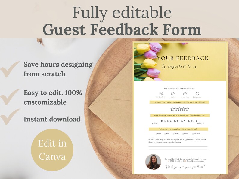 Editable Feedback Form Guest, Airbnb Host, VRBO, Canva Template, Hotel ...