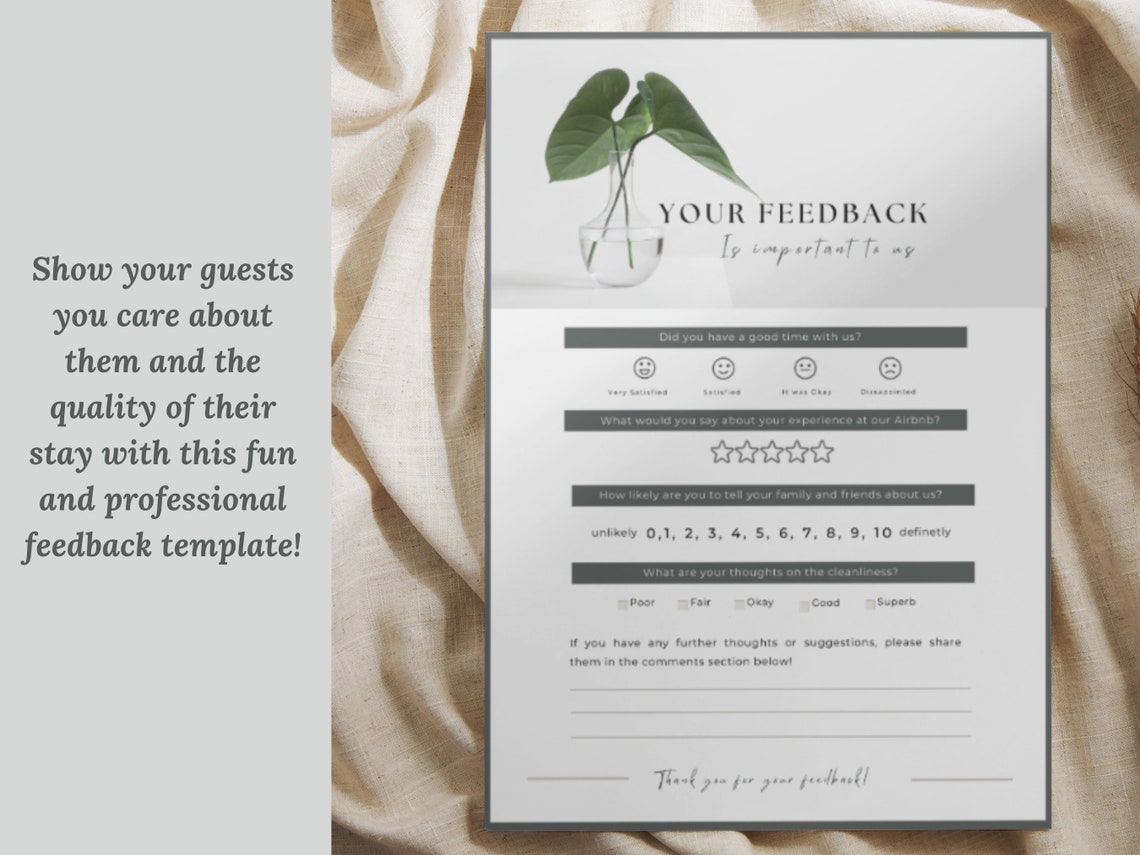Guest Feedback Form Template for Airbnb, Guest Comment Form, Feedback ...