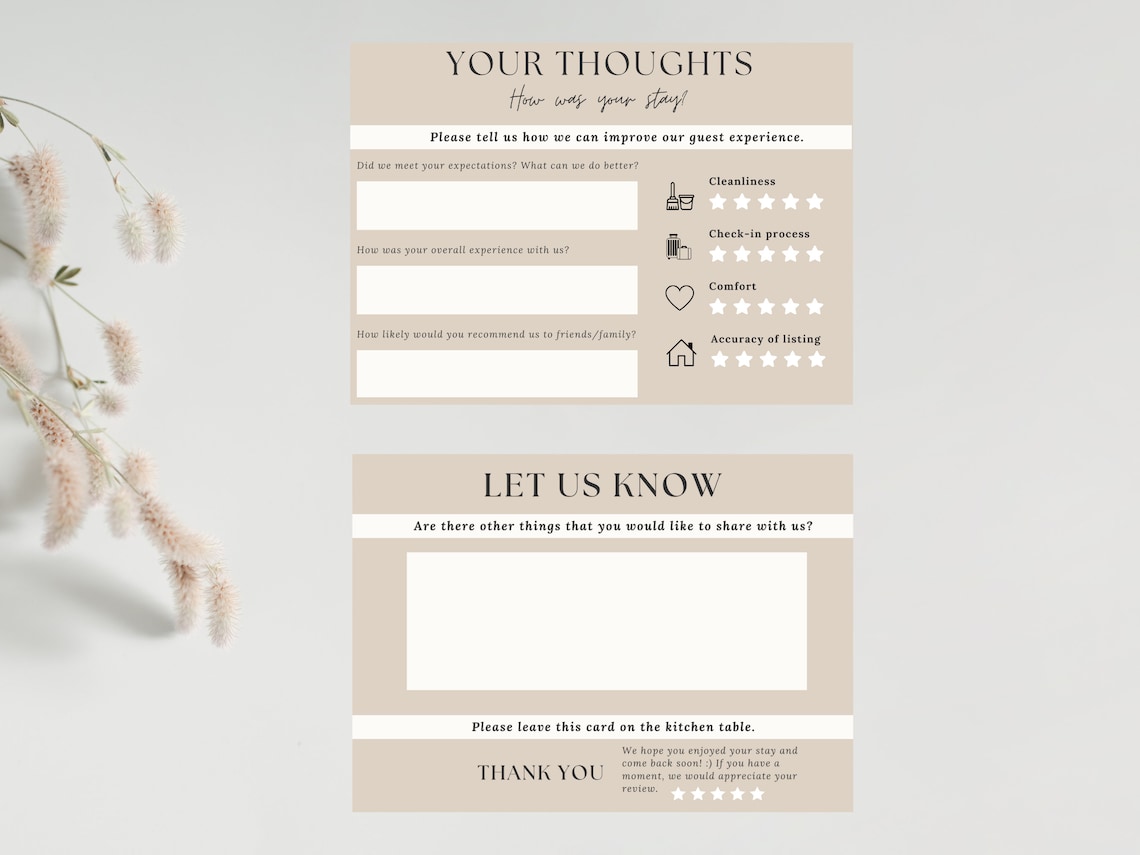 Airbnb Comment Card | Feedback Form Guest | Airbnb Feedback Card ...