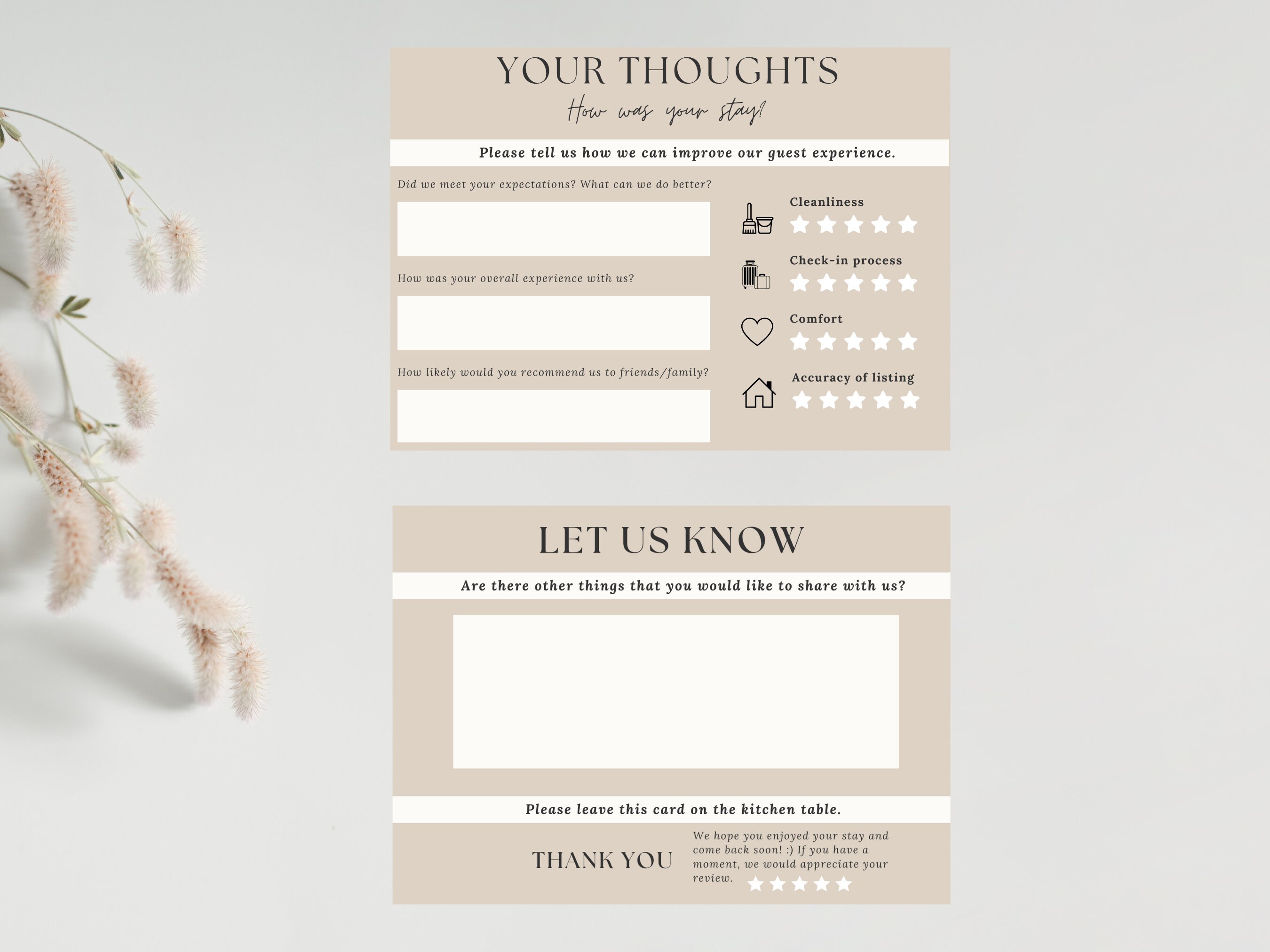 Airbnb Comment Card | Feedback Form Guest | Airbnb Feedback Card ...