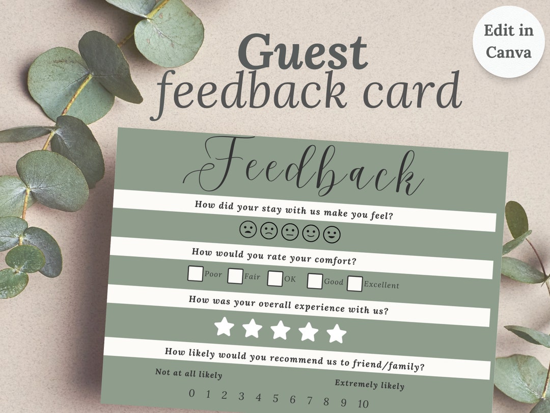 Feedback Card Template for Airbnb, Guest Comment Card, Feedback Form ...
