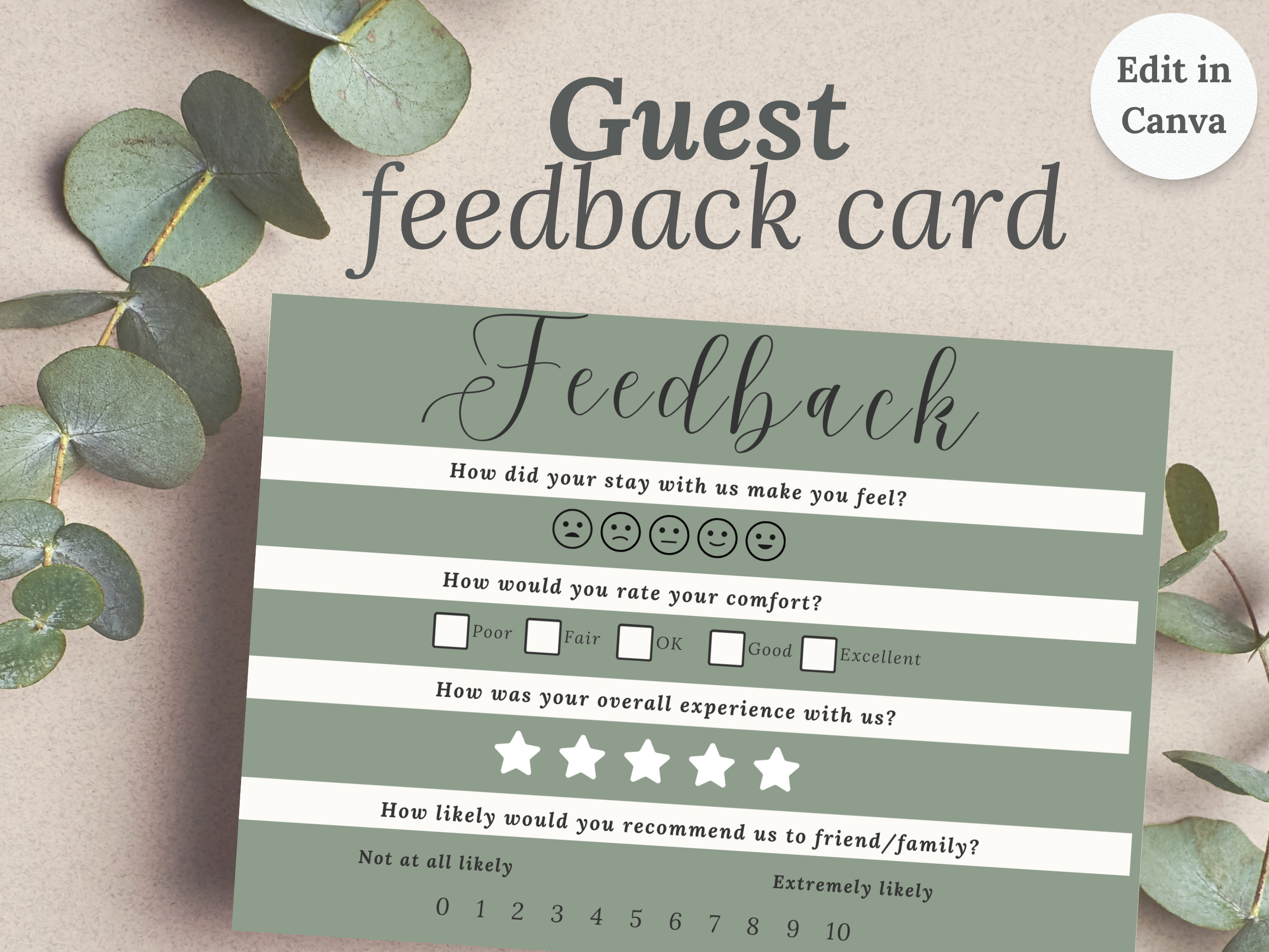 Feedback Card Template for Airbnb, Guest Comment Card, Feedback Form ...