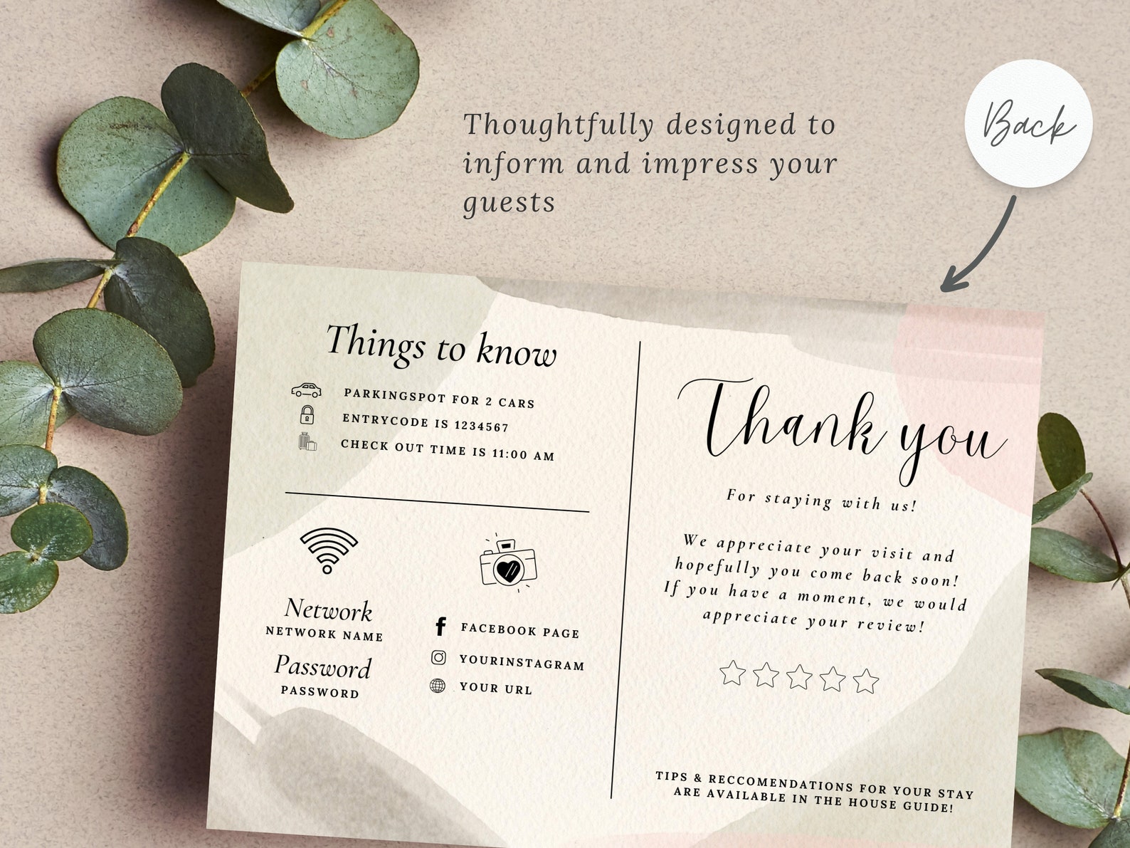 Welcome Card Template for Airbnb, Short Term Rental Homes, Thank You ...