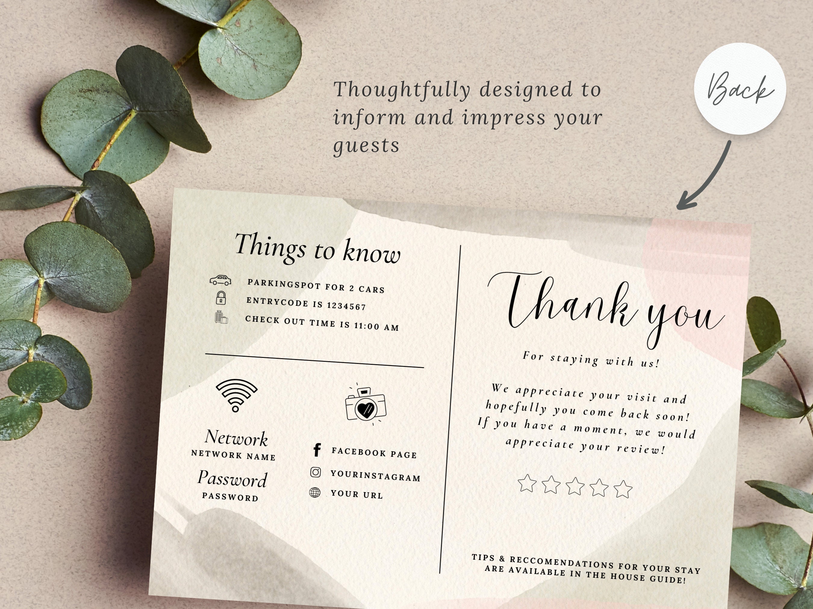 Welcome Card Template for Airbnb, Short Term Rental Homes, Thank You ...