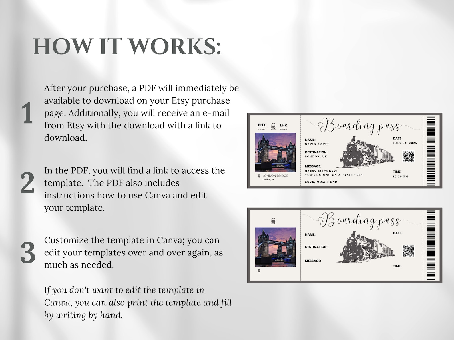 Train Ticket Template, Editable Boarding Pass, Train Trip Gift ...