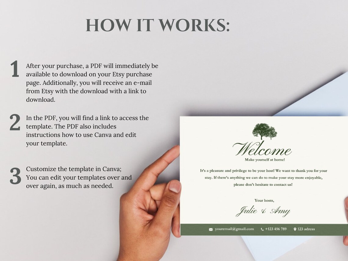 Welcome Card Canva Template for Airbnb, Thank You for Staying Card for ...