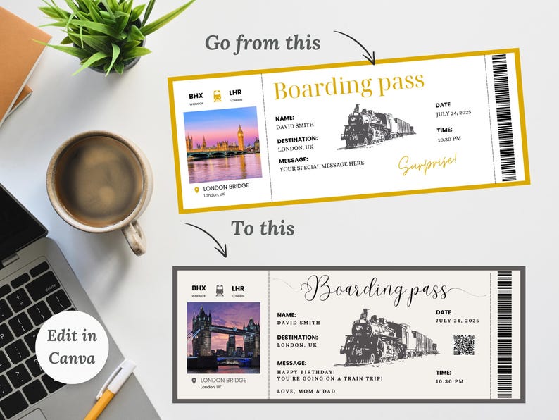 Train Boarding Pass, Train Ticket Template, Editable Train Trip Gift ...