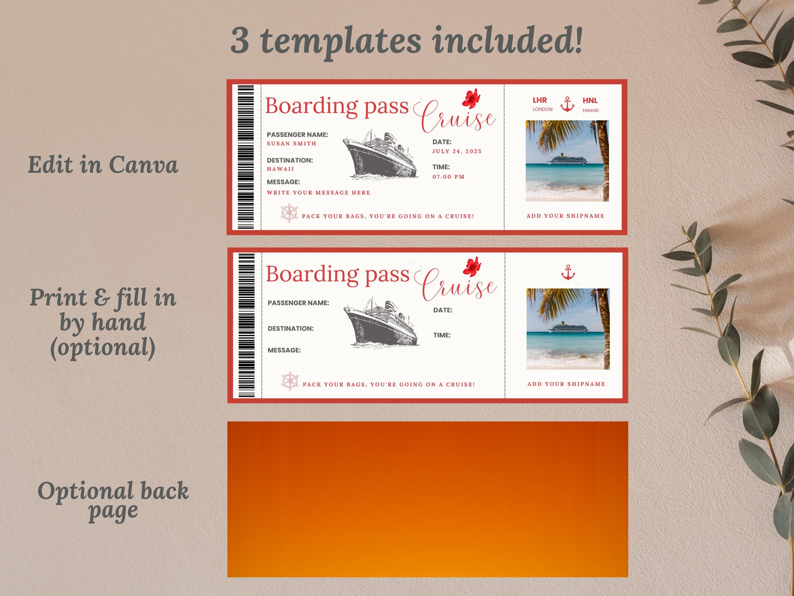 Cruise Boarding Pass Template, Editable Boarding Pass, Cruise Trip Gift ...