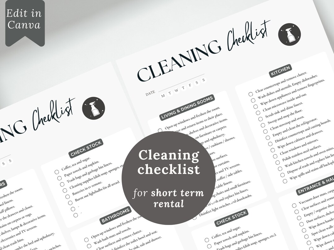 Editable Cleaning List, Vacation Rental Cleaning Template, Cleaning ...