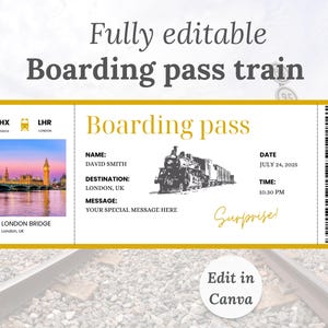 Train Boarding Pass, Train Ticket Template, Editable Train Trip Gift, Surprise Printable Ticket ...